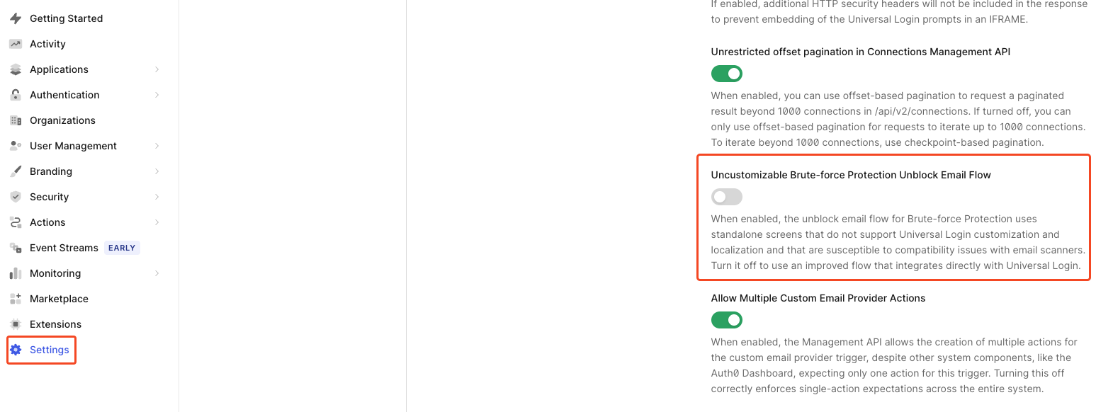 Auth0 Support Center - How to Enable or Disable the New Brute Force Protection Email-Based ...