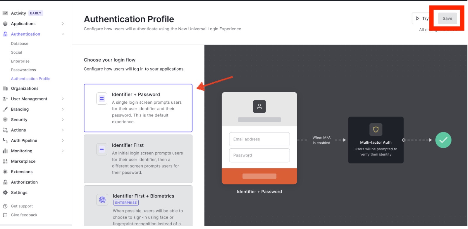 Auth0 Support Center - How to Allow Username/Password and Federated Logins